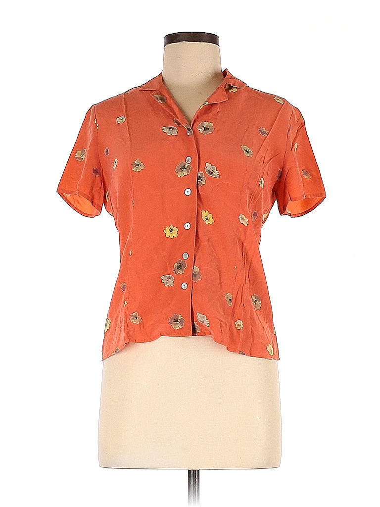 Casual Corner Colored Orange Short Sleeve Button Down Shirt Size 6 65