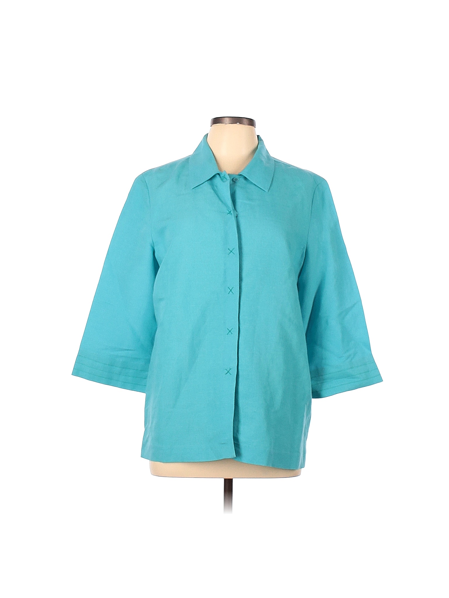 Evan Picone Solid Blue Long Sleeve Blouse Size L 76 Off Thredup