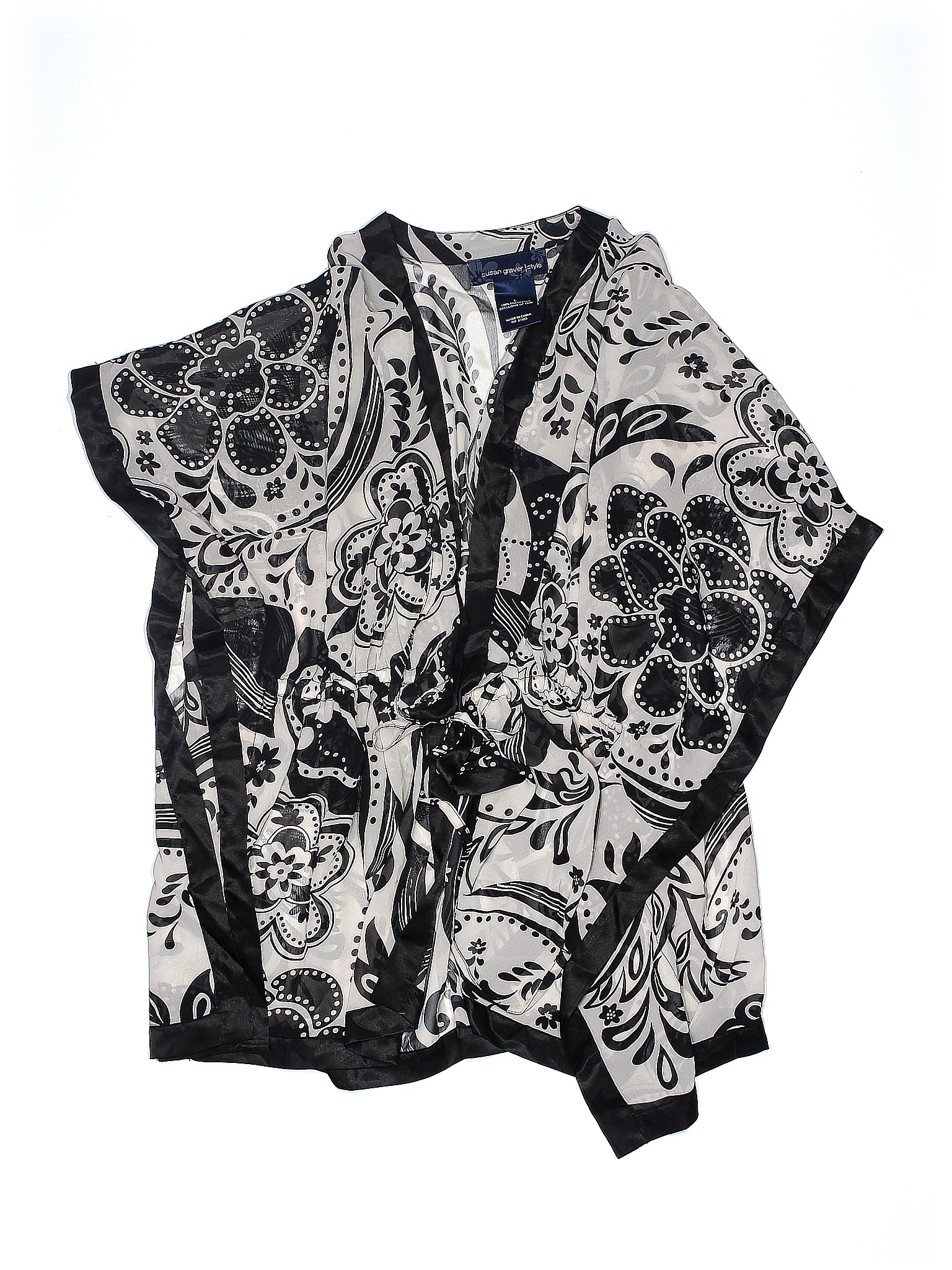 Susan Graver 100 Polyester Floral Black Swimsuit Cover Up Size L 68