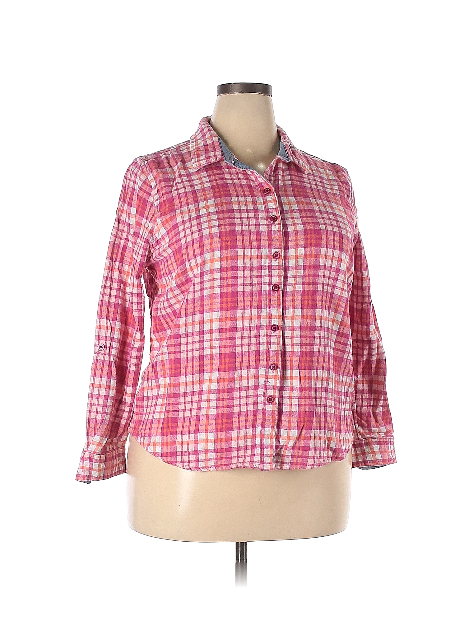 Basic Editions 100% Cotton Plaid Pink Long Sleeve Button-Down Shirt Size XXL - 52% off | thredUP