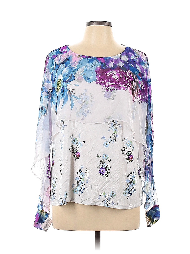Peter Nygard Floral White Purple Long Sleeve Blouse Size L - 73% off ...