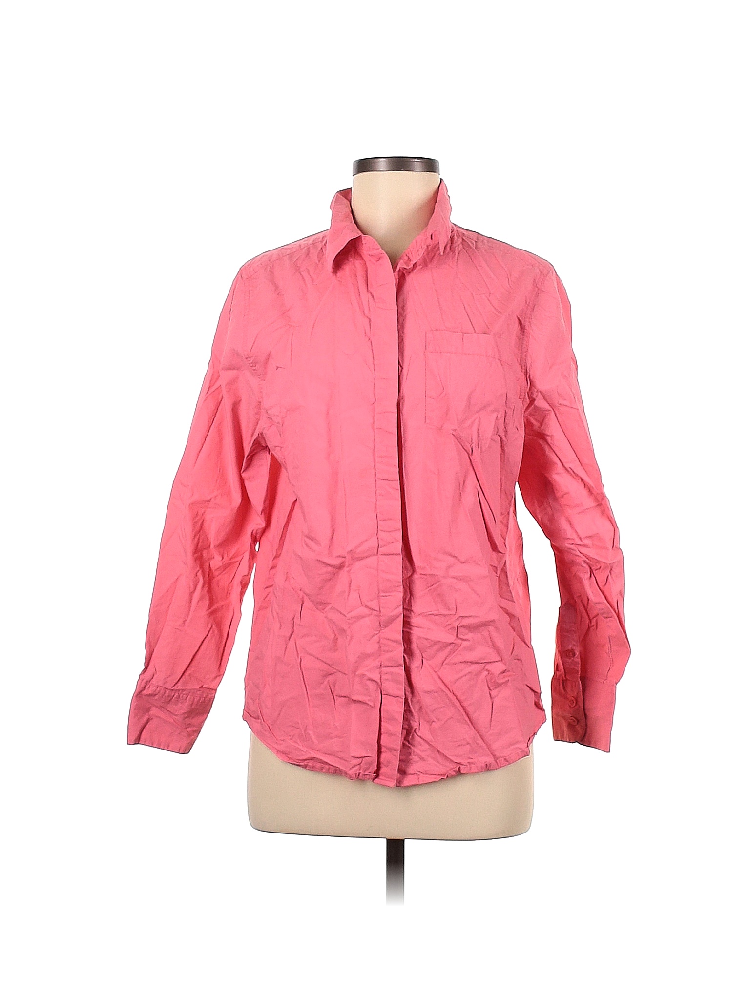 Basic Editions 100% Cotton Solid Colored Pink Long Sleeve Button-Down Shirt Size M - 63% off ...