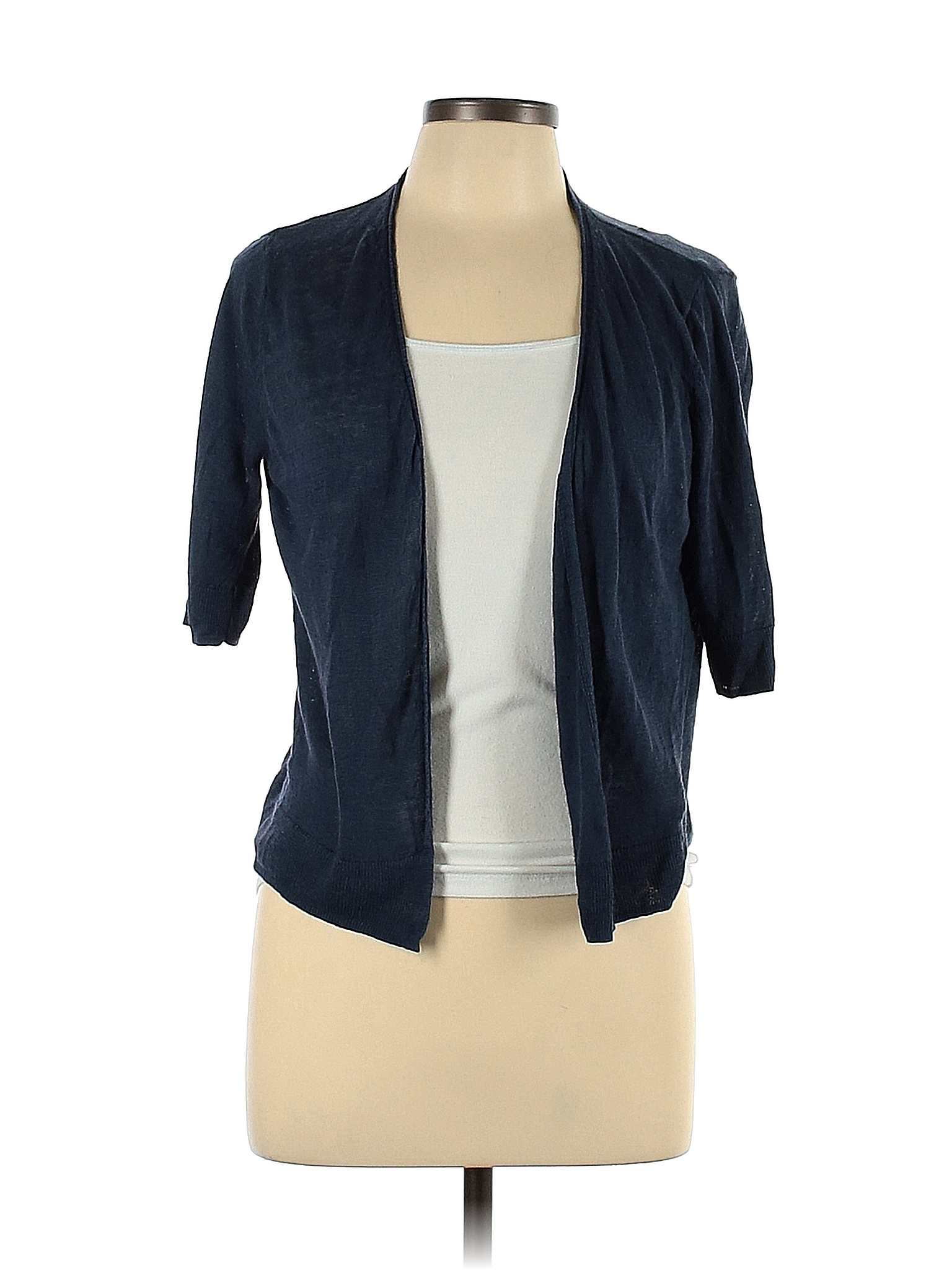 Cynthia Rowley Tjx 100 Linen Solid Color Block Blue Cardigan Size L