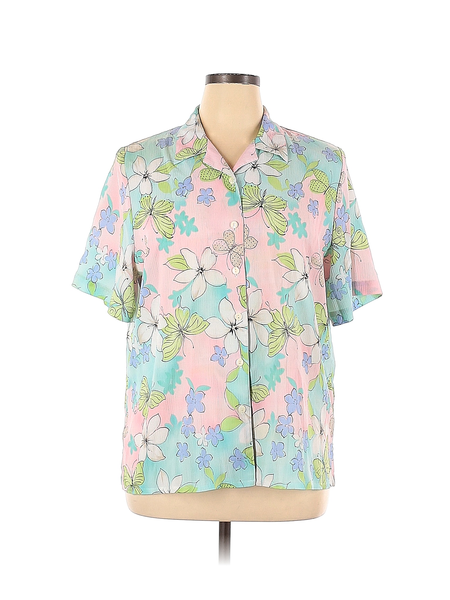 Allison Daley 100% Polyester Floral Pink Short Sleeve Blouse Size 16 ...