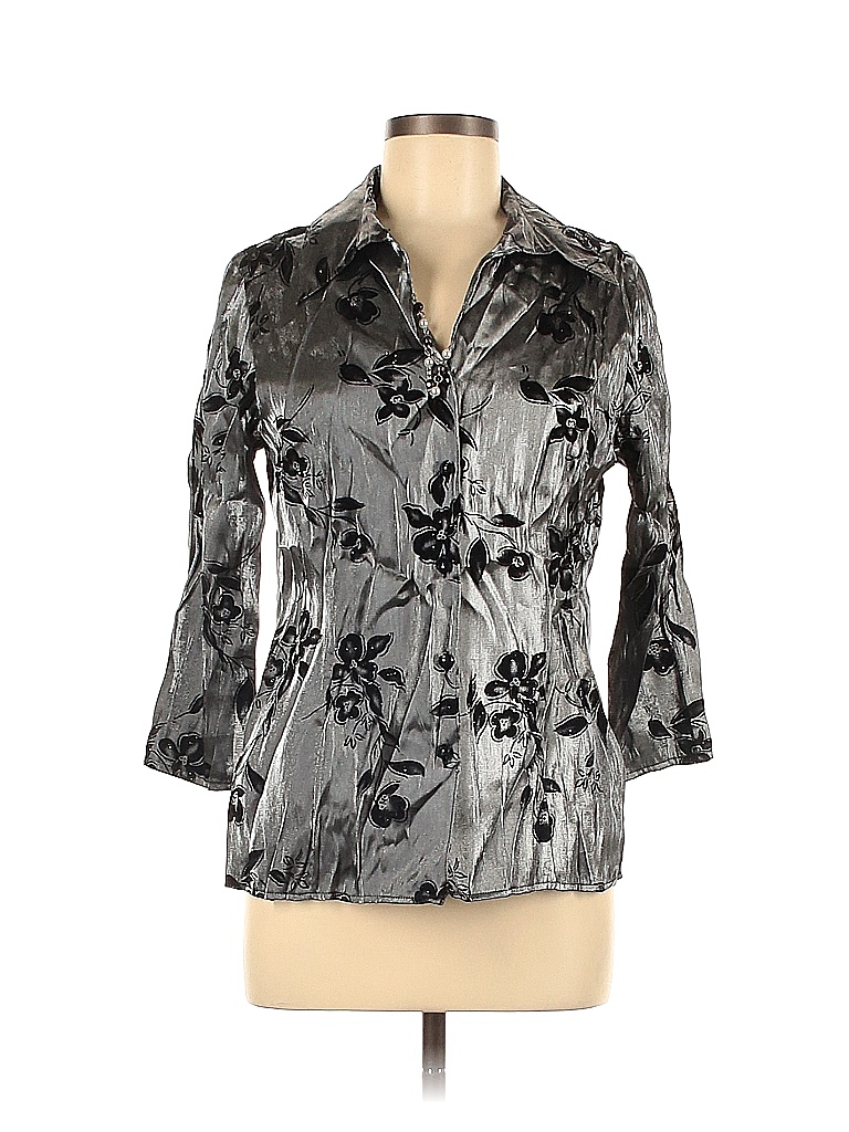 Notations Floral Gray 3 4 Sleeve Blouse Size M 54 Off Thredup