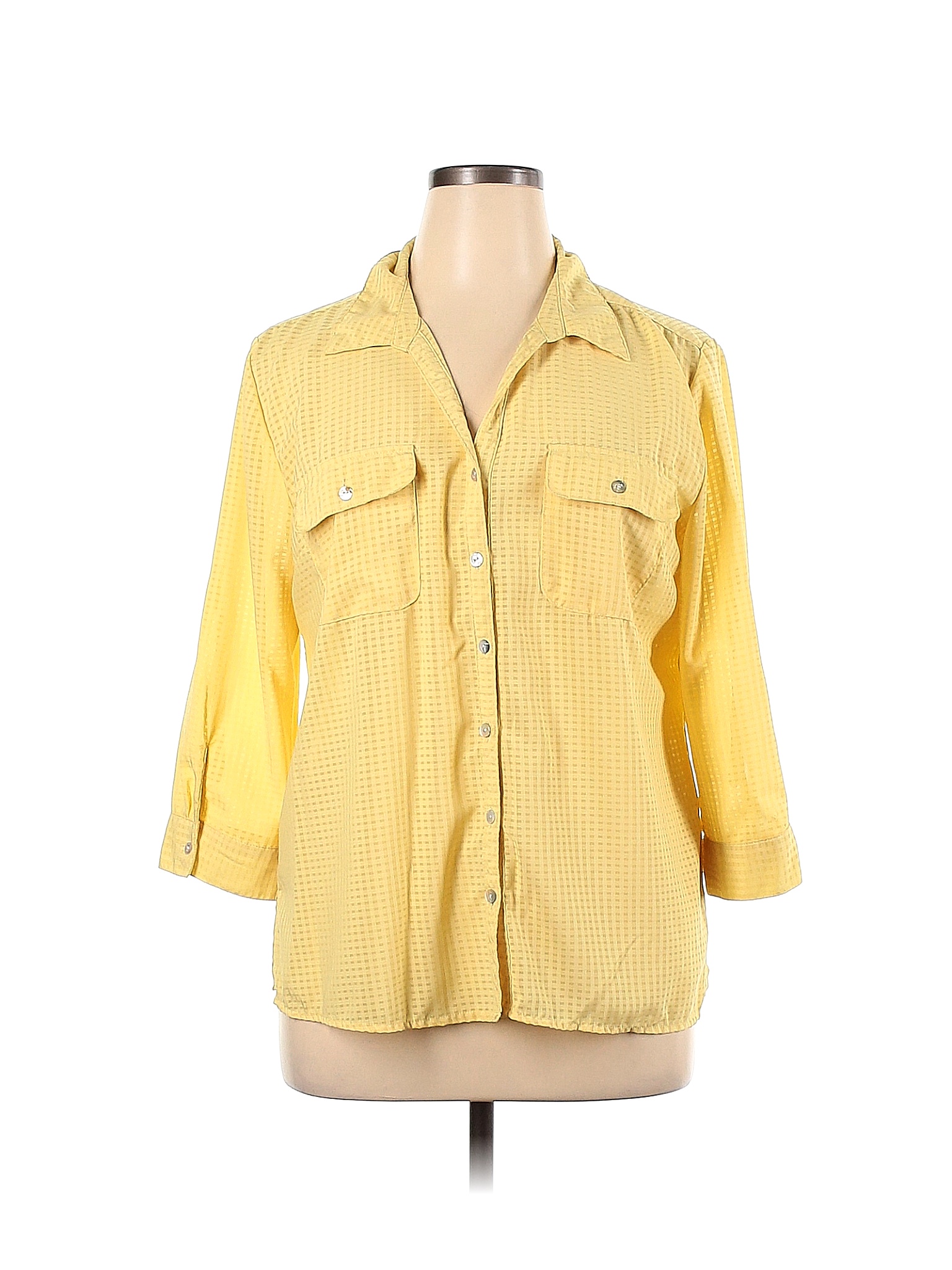 Notations 100 Polyester Checkered Gingham Yellow Long Sleeve Blouse