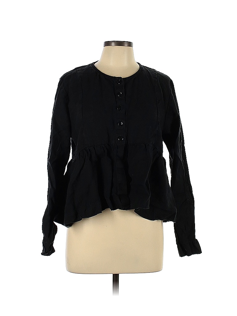 Assorted Brands 100% Linen Solid Black Long Sleeve Button-Down Shirt ...