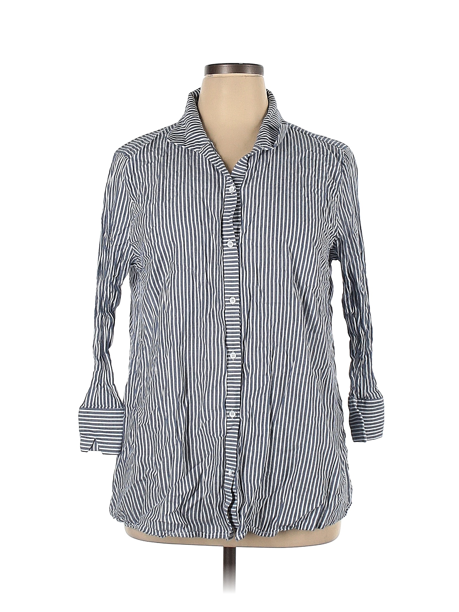 Peck And Peck 100 Cotton Stripes Blue Long Sleeve Button Down Shirt Size
