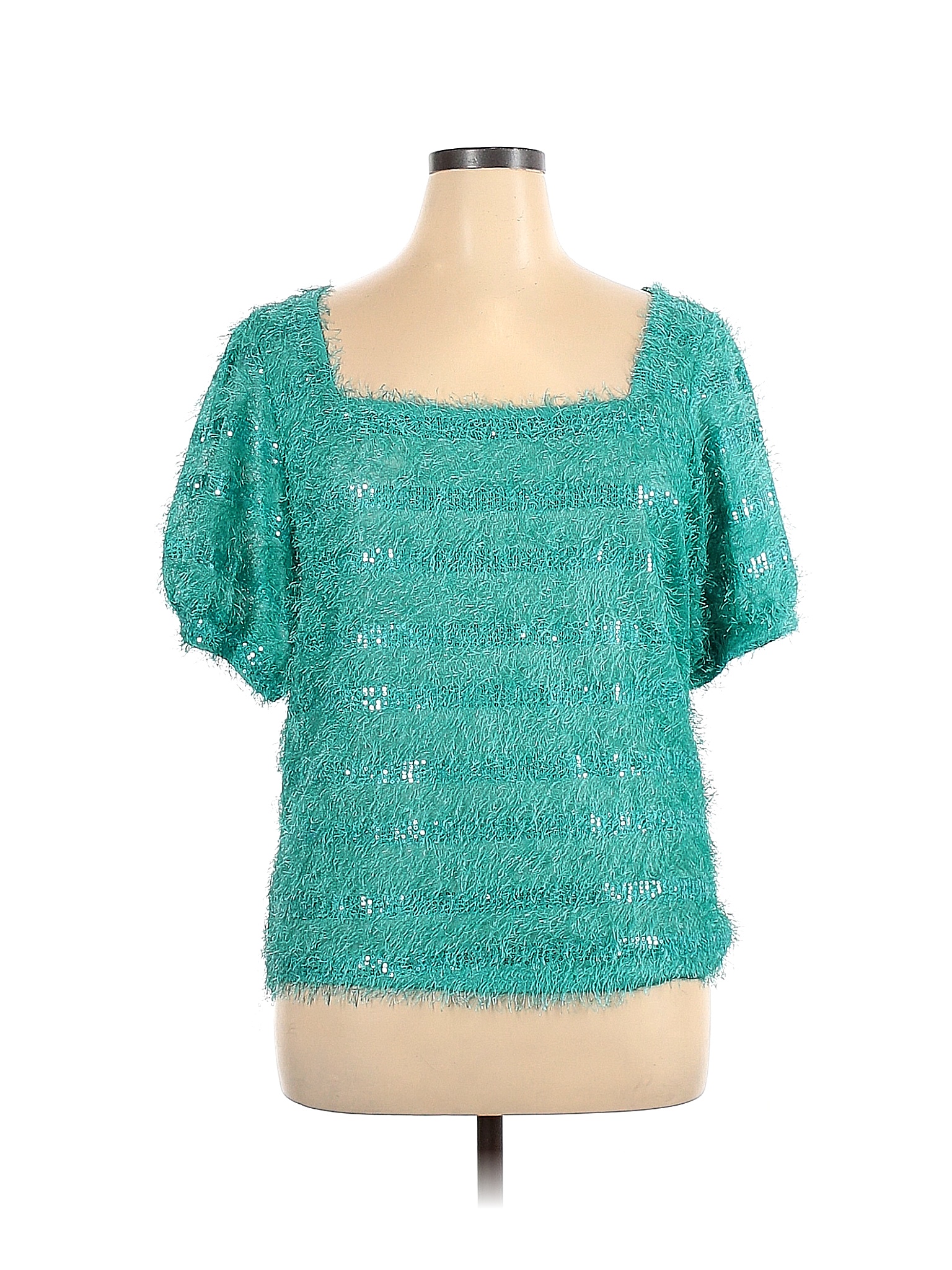 Ashley Stewart Solid Blue Green Short Sleeve Blouse Size 14 16 Plus
