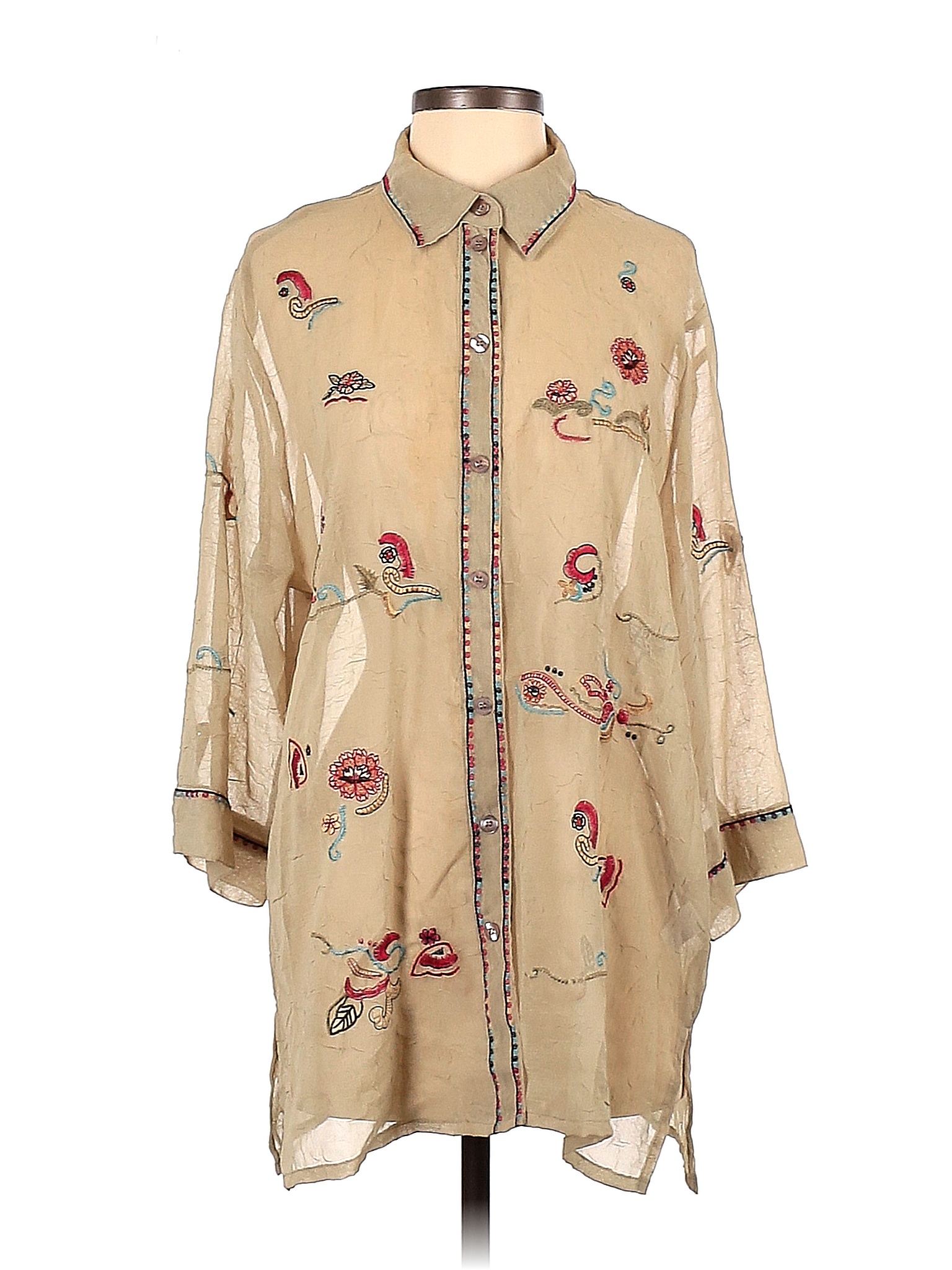 TanJay 100% Polyester Tan 3/4 Sleeve Blouse Size M - 58% off | thredUP