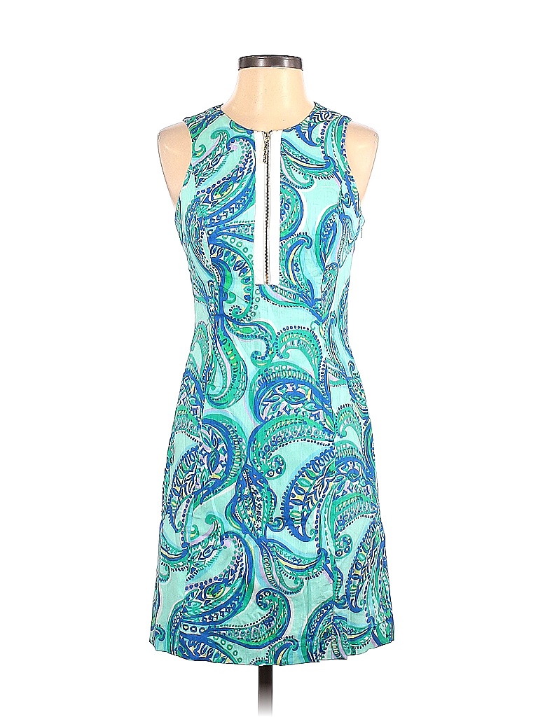 Lilly Pulitzer 100 Cotton Multi Color Blue Casual Dress Size 0 77