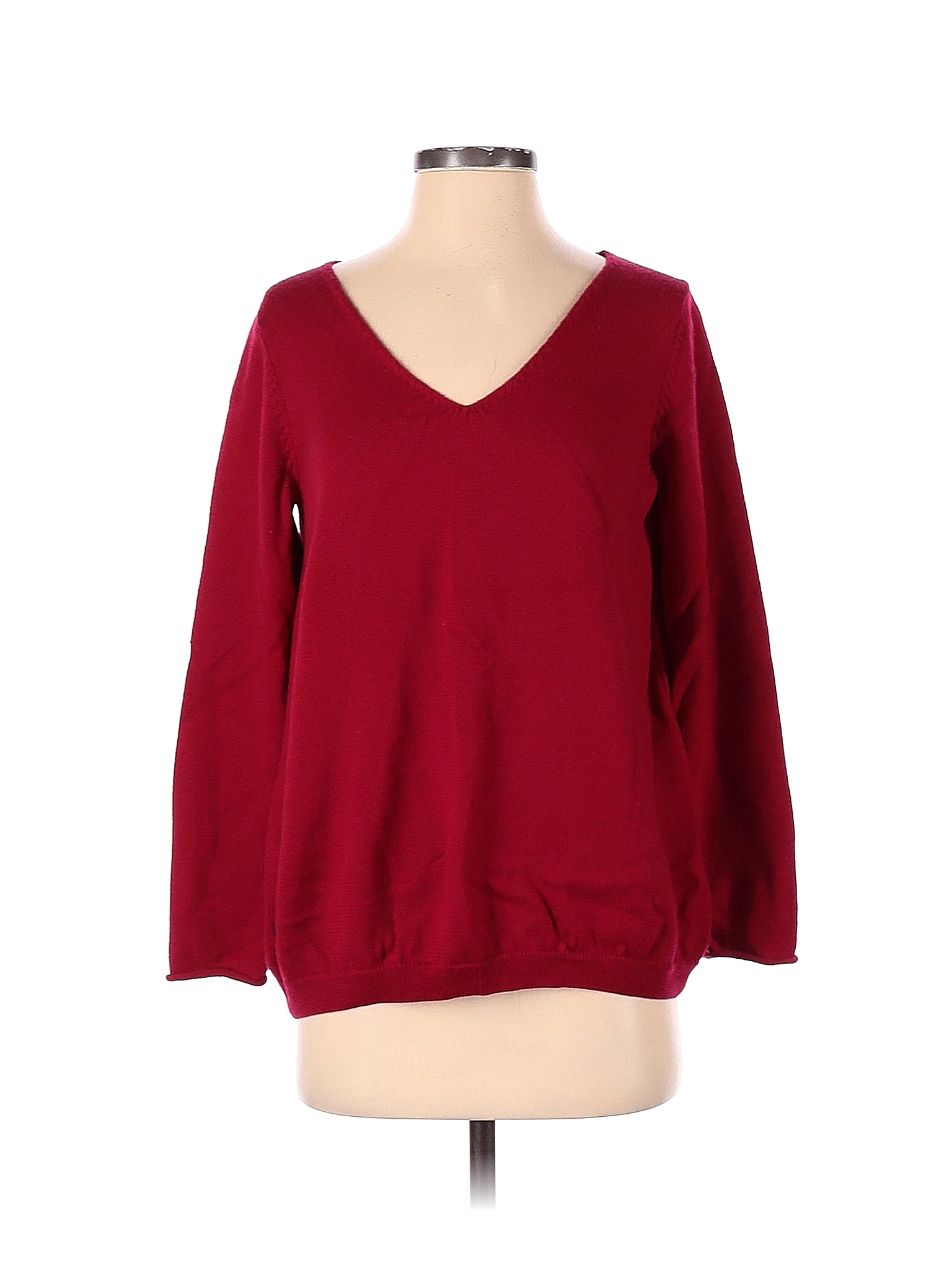 Eileen Fisher 100% Merino Wool Color Block Solid Maroon Red Wool Pullover Sweater Size S - 83% ...