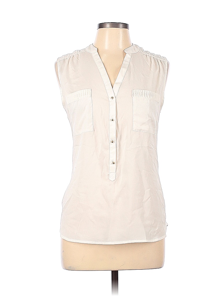 The Limited 100% Polyester Solid Colored Ivory Sleeveless Blouse Size L ...