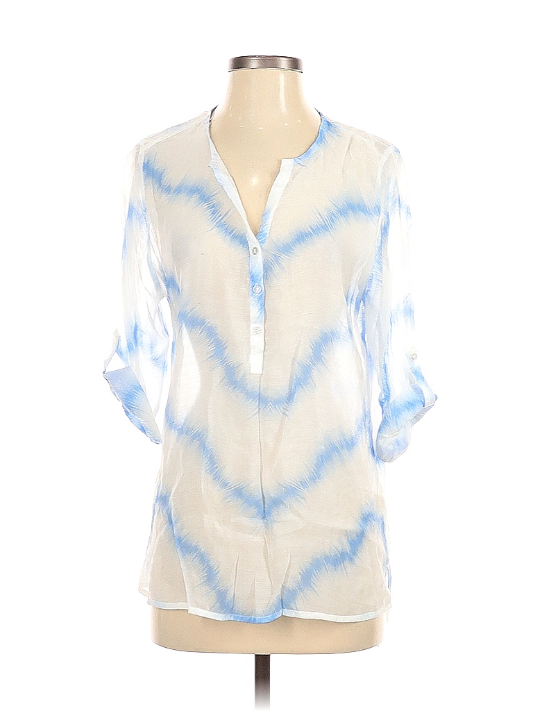Grand And Greene Tie Dye White Blue Long Sleeve Blouse Size S 81 Off