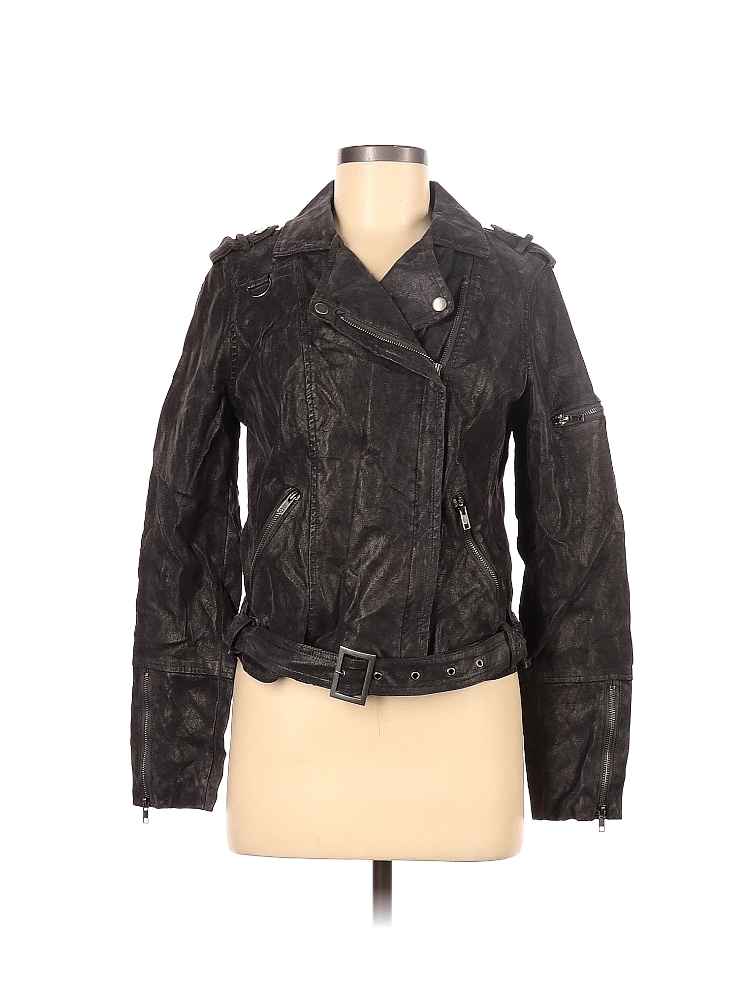 Thread & Supply 100% Polyurethane Solid Black Faux Leather Jacket Size ...