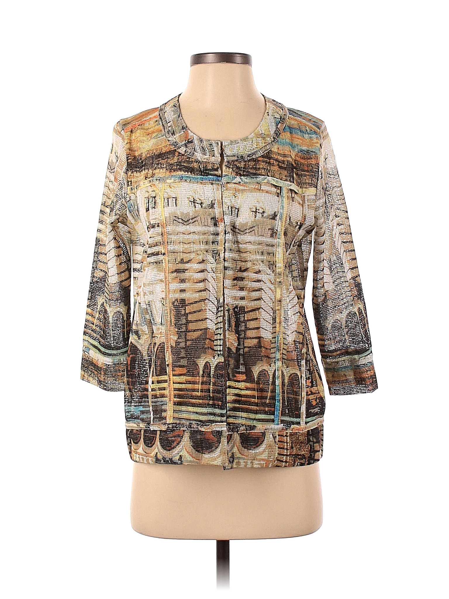 Onque Casuals 100% Polyester Color Block Multi Color Brown Cardigan ...