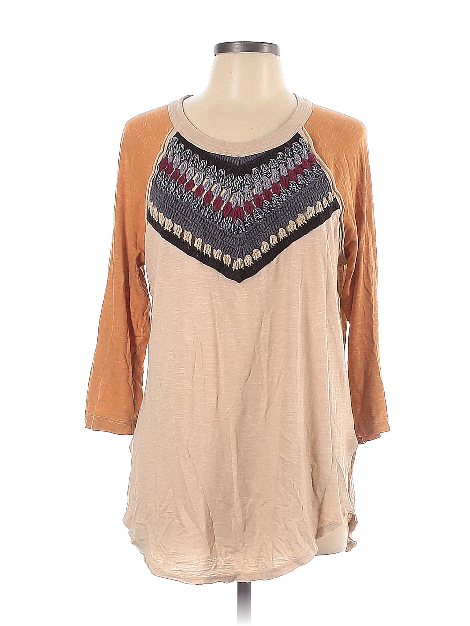 We the Free Color Block Tan Long Sleeve Top Size L - 69% off | thredUP