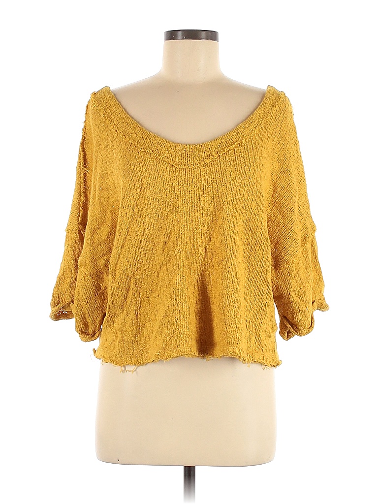 Jolie Solid Color Block Colored Yellow Pullover Sweater Size M - 81% ...