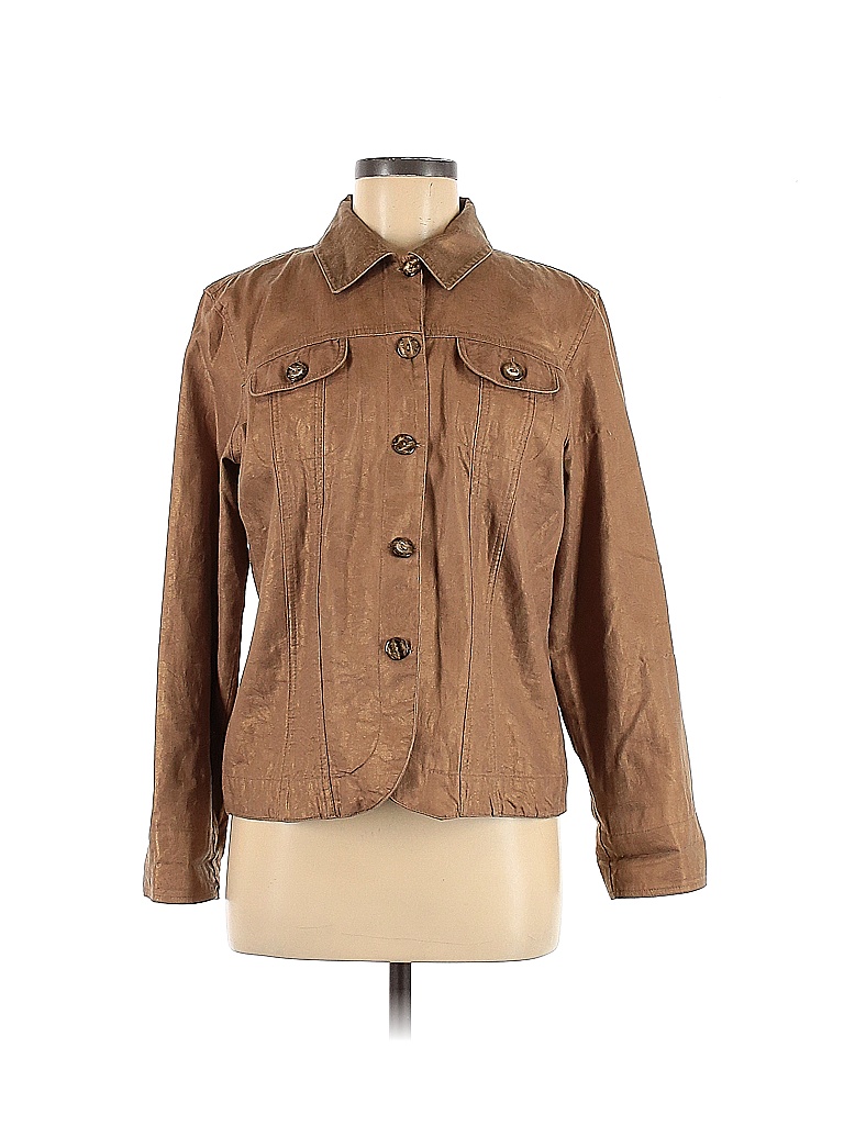Coldwater Creek 100% Cotton Solid Colored Tan Denim Jacket Size M - 64% ...