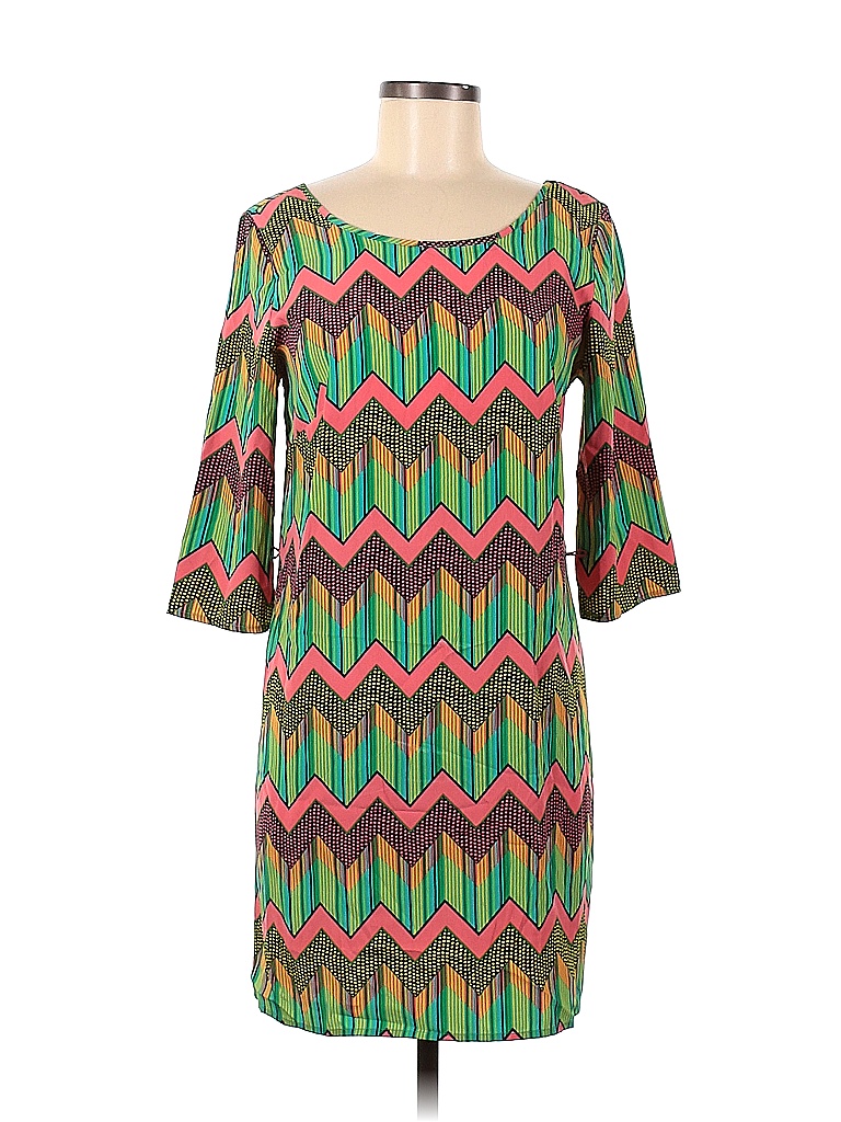Hello Miss 100% Polyester Chevron-herringbone Green Casual Dress Size M ...