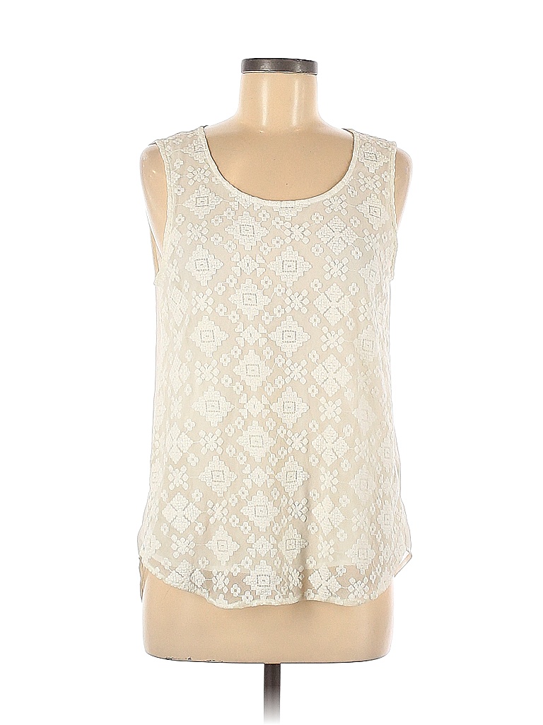 August Silk 100% Silk Solid Ivory White Sleeveless Silk Top Size M - 62 ...