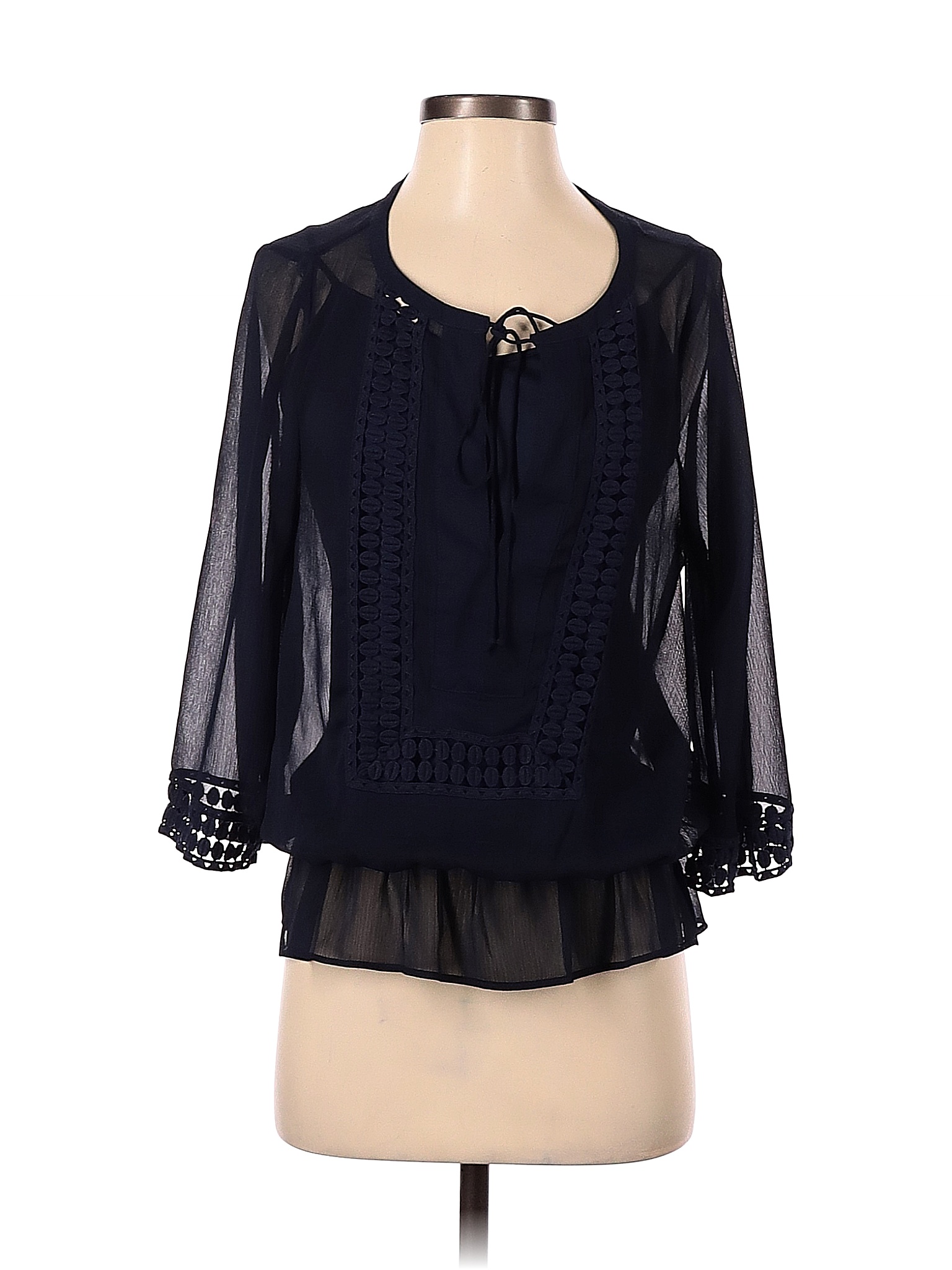 Charming Charlie 100% Polyester Solid Black Long Sleeve Blouse Size S ...