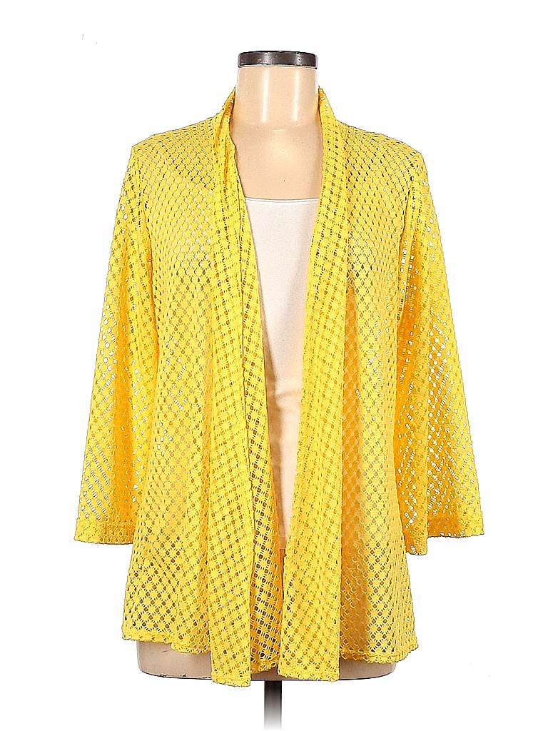 Slinky Brand 100% Polyester Color Block Solid Colored Yellow Cardigan ...