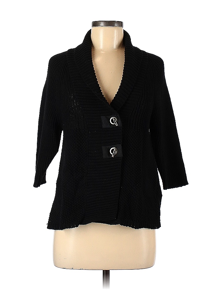 Olsen Europe Color Block Solid Black Cardigan Size 8 - 80% off | thredUP