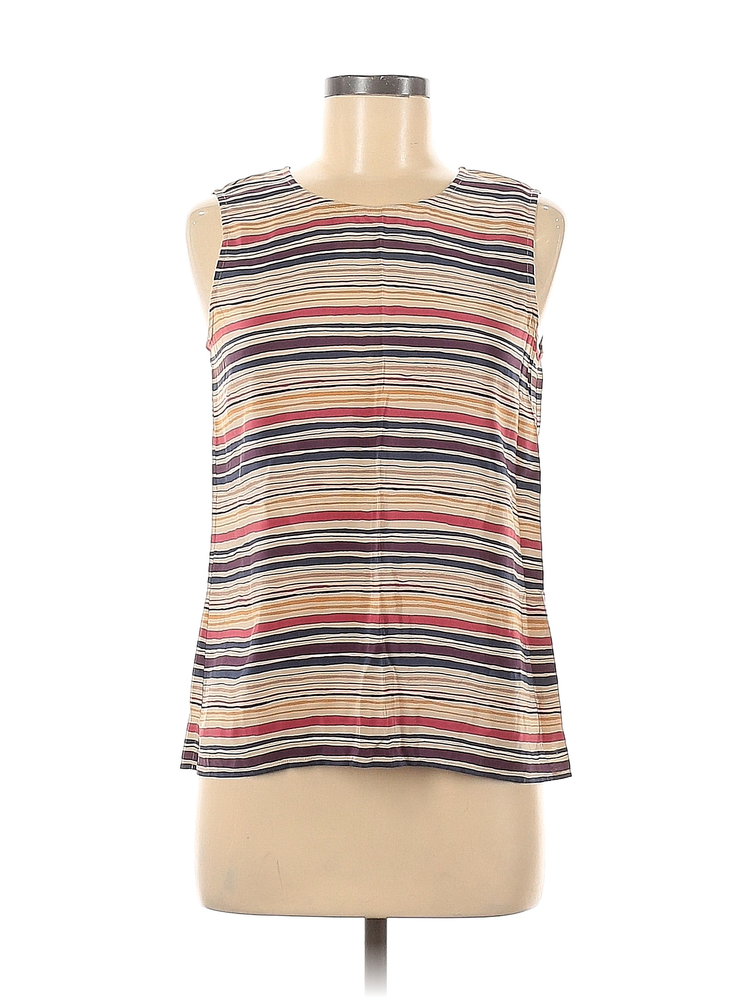 Talbots 100% Silk Stripes Multi Color Tan Sleeveless Silk Top Size 6 ...