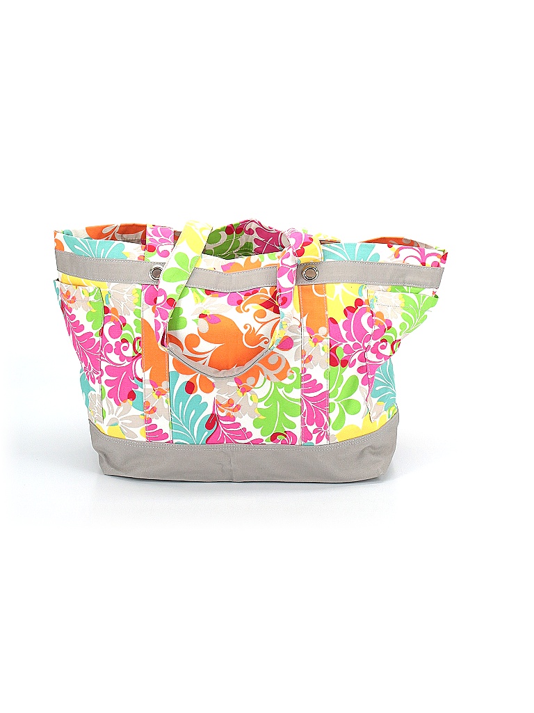 Thirty One 100% Cotton Color Block Floral Multi Color Pink Tote One ...