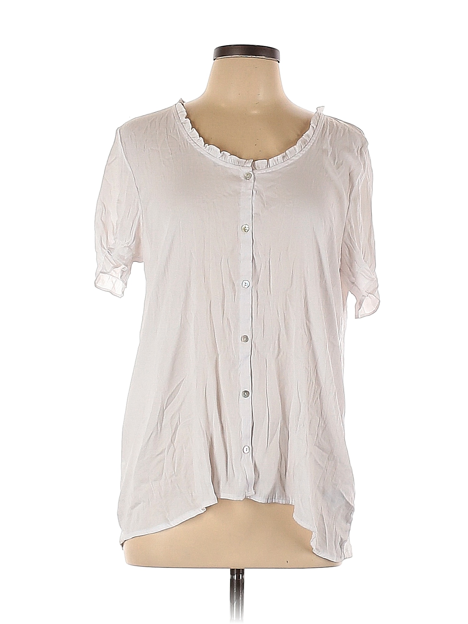 Left Coast By Dolan 100 Polyester Solid White Short Sleeve Blouse Size