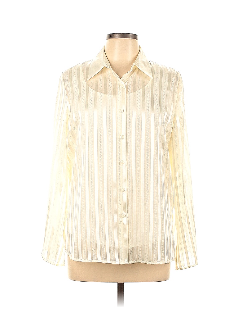 Notations 100 Polyester Stripes Ivory Long Sleeve Blouse Size L 65