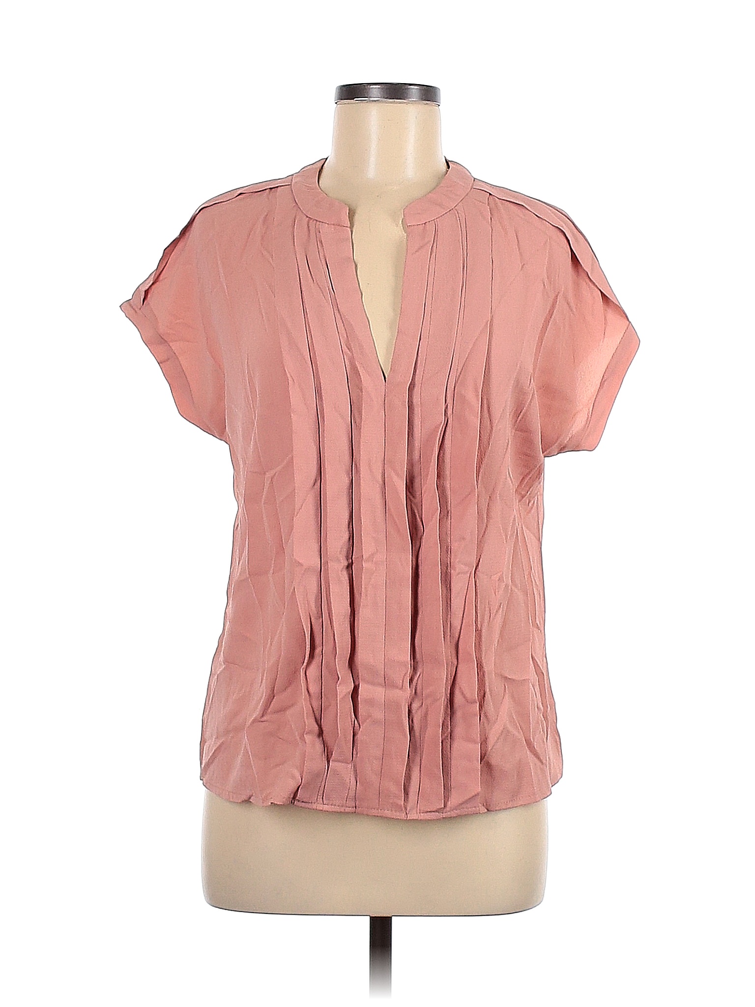 Shein 100 Polyester Solid Pink Short Sleeve Blouse Size M 62 Off