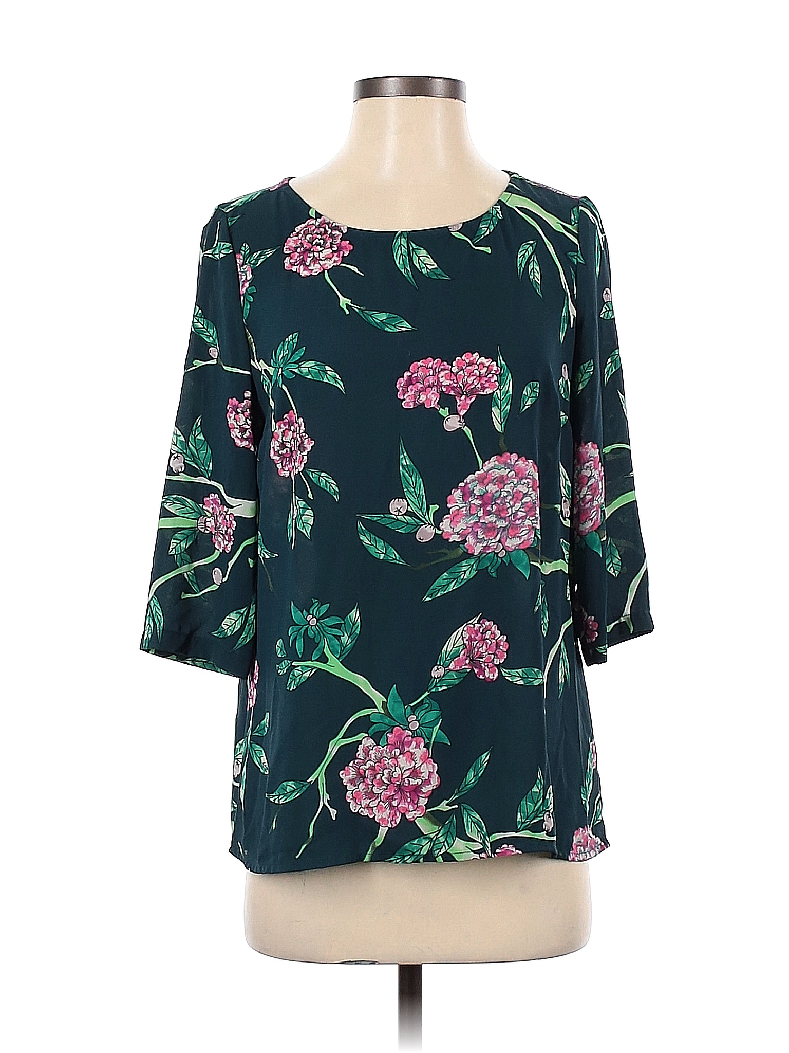 HD in Paris 100% Polyester Floral Green 3/4 Sleeve Blouse Size 2 - 94% ...