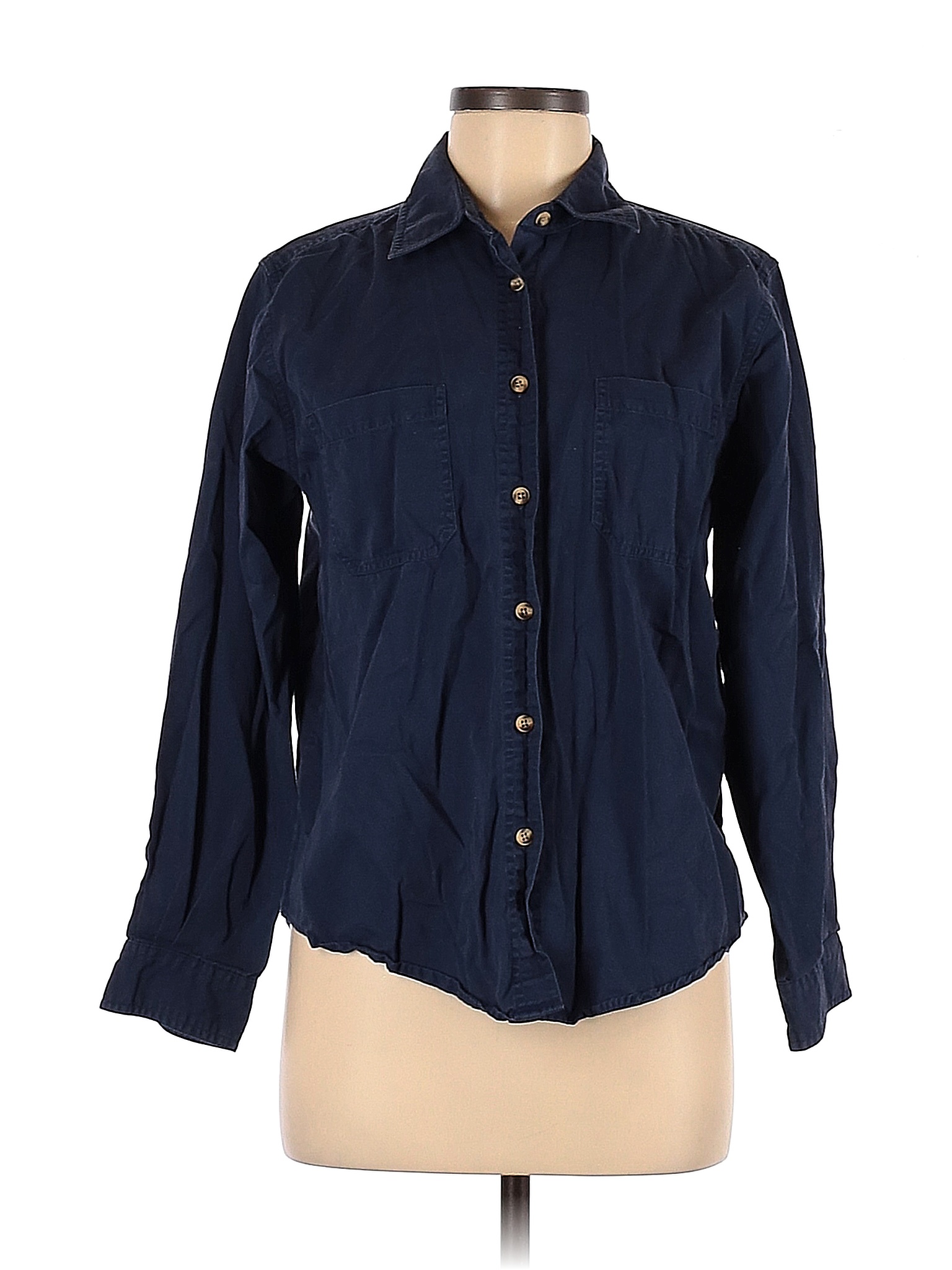 Cabin Creek 100% Cotton Solid Blue Long Sleeve Button-Down Shirt Size M - 54% off | thredUP