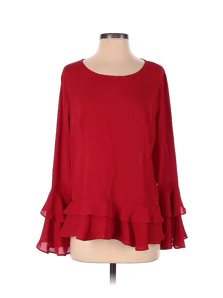 A N A A New Approach 100 Polyester Solid Colored Red Long Sleeve