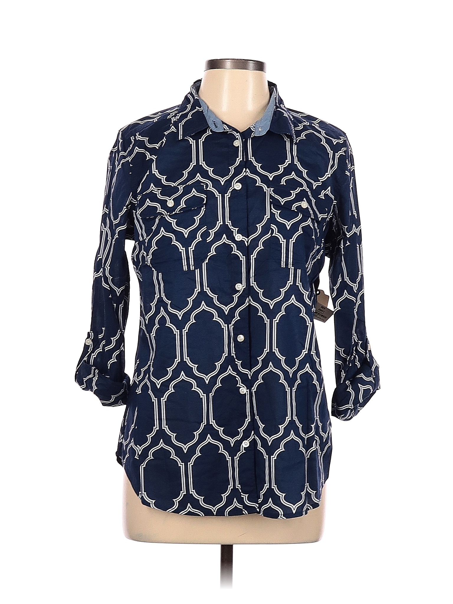 St. John's Bay 100% Cotton Blue Long Sleeve Button-Down Shirt Size L - 77% off | thredUP