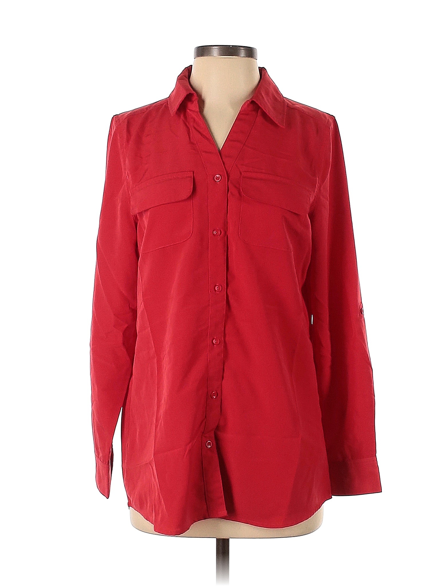 D&Co. 100% Polyester Solid Colored Red Long Sleeve Blouse Size XS - 56% ...