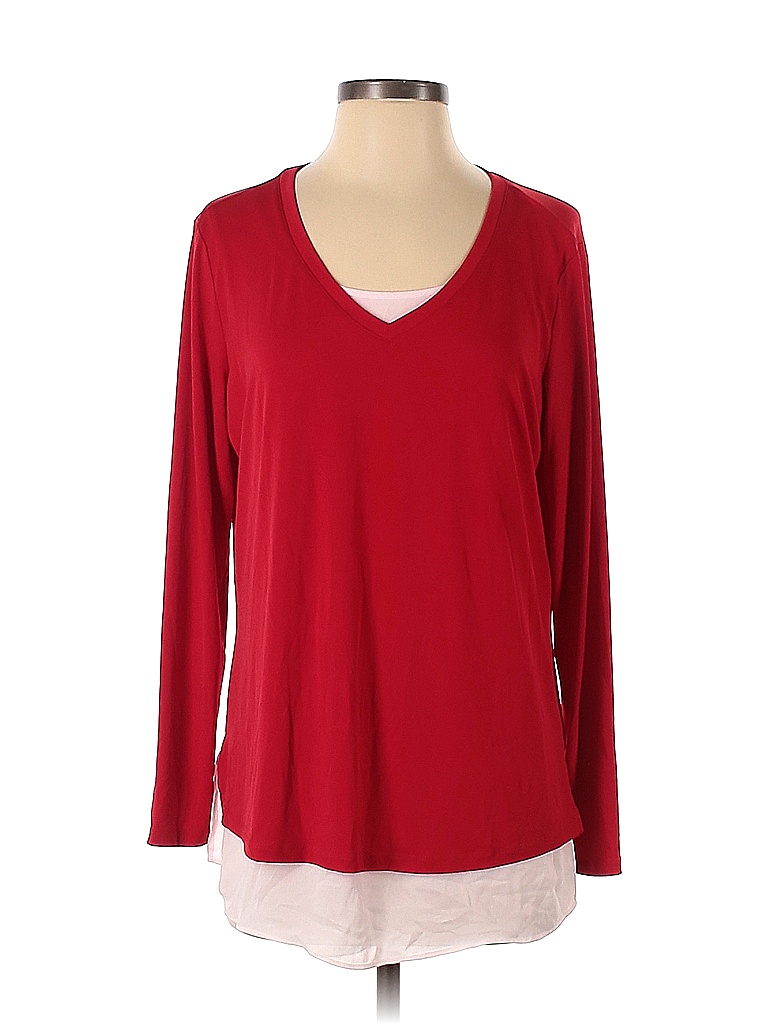 Susan Graver Color Block Solid Colored Red Long Sleeve Top Size S 70