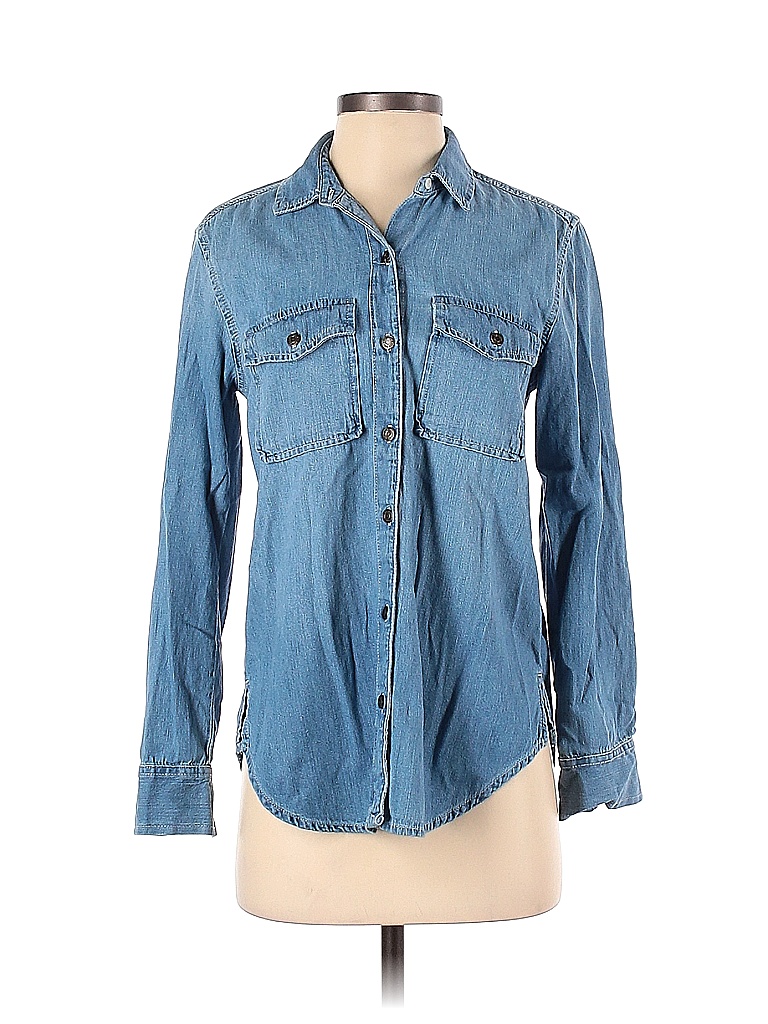 Gap 100% Cotton Solid Blue Long Sleeve Button-Down Shirt Size XXS - 86% ...