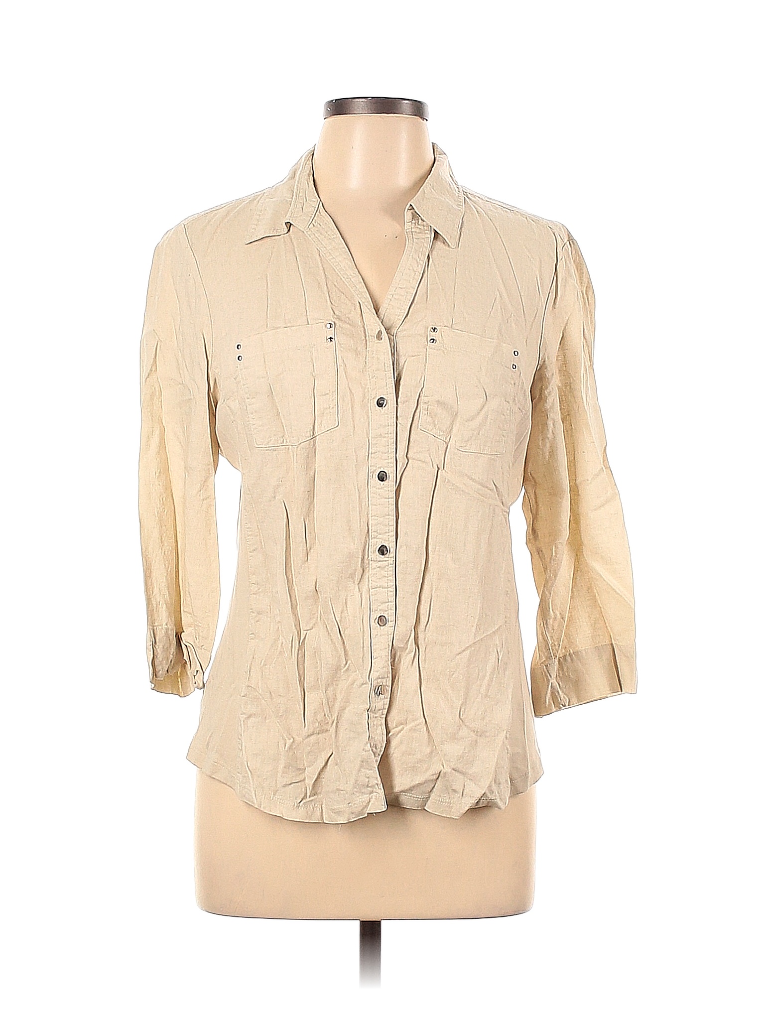 Cathy Daniels Solid Colored Ivory Long Sleeve Button-Down Shirt Size L ...