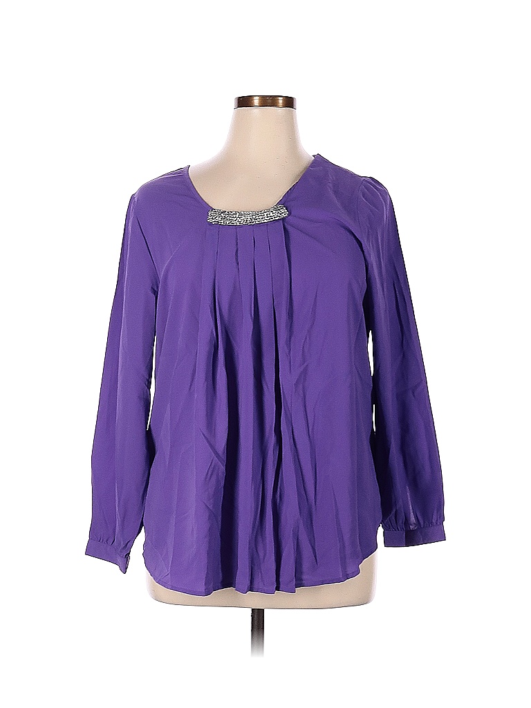 Anthony Richards 100 Polyester Solid Colored Purple Long Sleeve Blouse