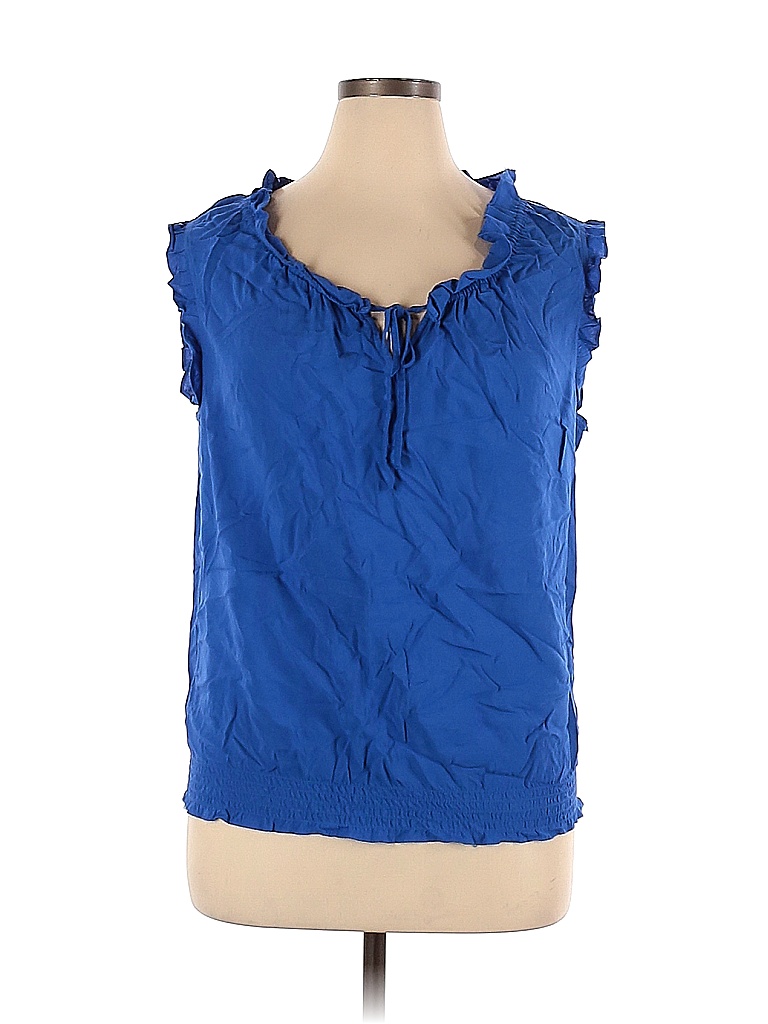 A N A A New Approach 100 Rayon Solid Blue Short Sleeve Blouse Size Xl