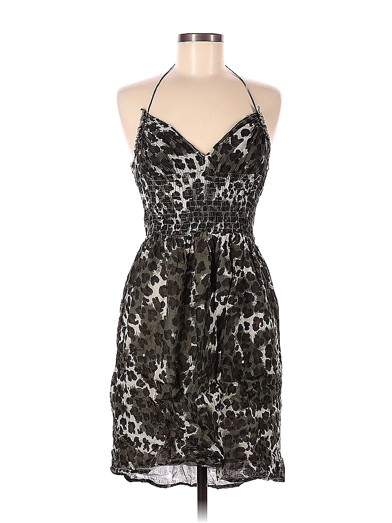 Mandee 100% Cotton Animal Print Leopard Print Black Green Casual Dress ...