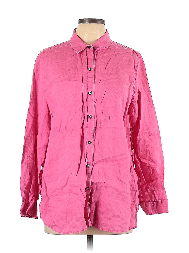 J.Jill 100% Linen Solid Colored Pink Long Sleeve Button-Down Shirt Size L - 68% off | thredUP