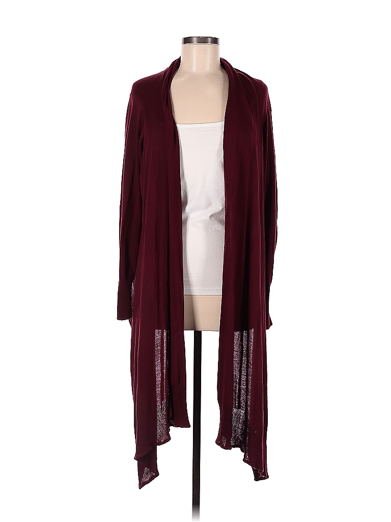 Notations 100 Acrylic Color Block Solid Maroon Burgundy Cardigan One