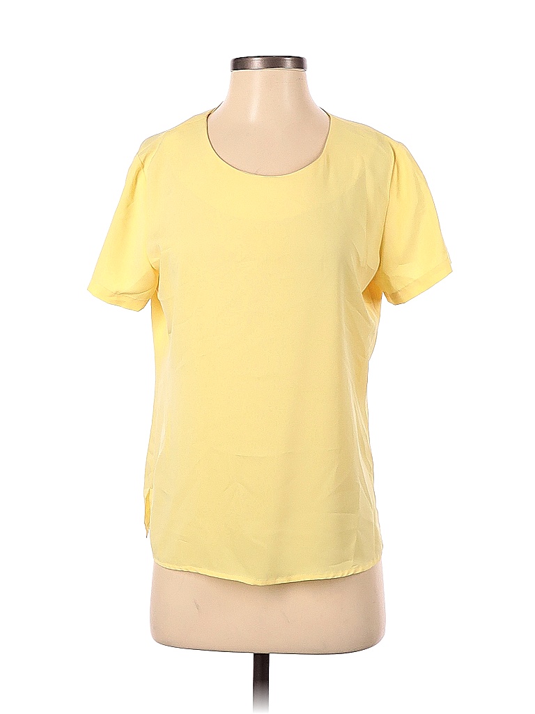 Notations 100 Polyester Solid Colored Yellow Short Sleeve Blouse Size