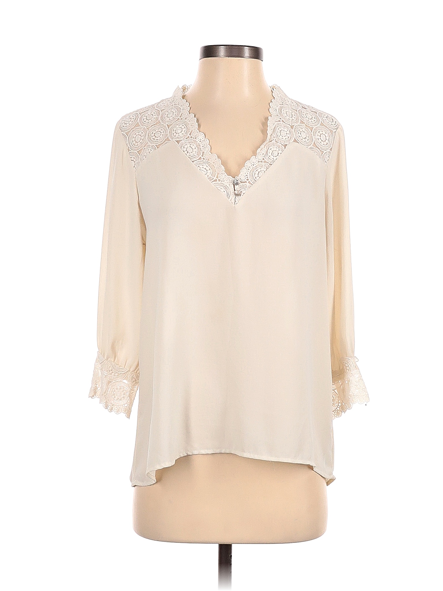 Forever 21 100% Polyester Solid Colored Ivory Long Sleeve Blouse Size S ...