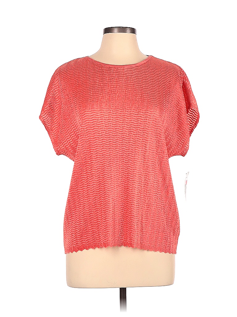 TanJay 100% Polyester Solid Colored Pink Short Sleeve Blouse Size L ...