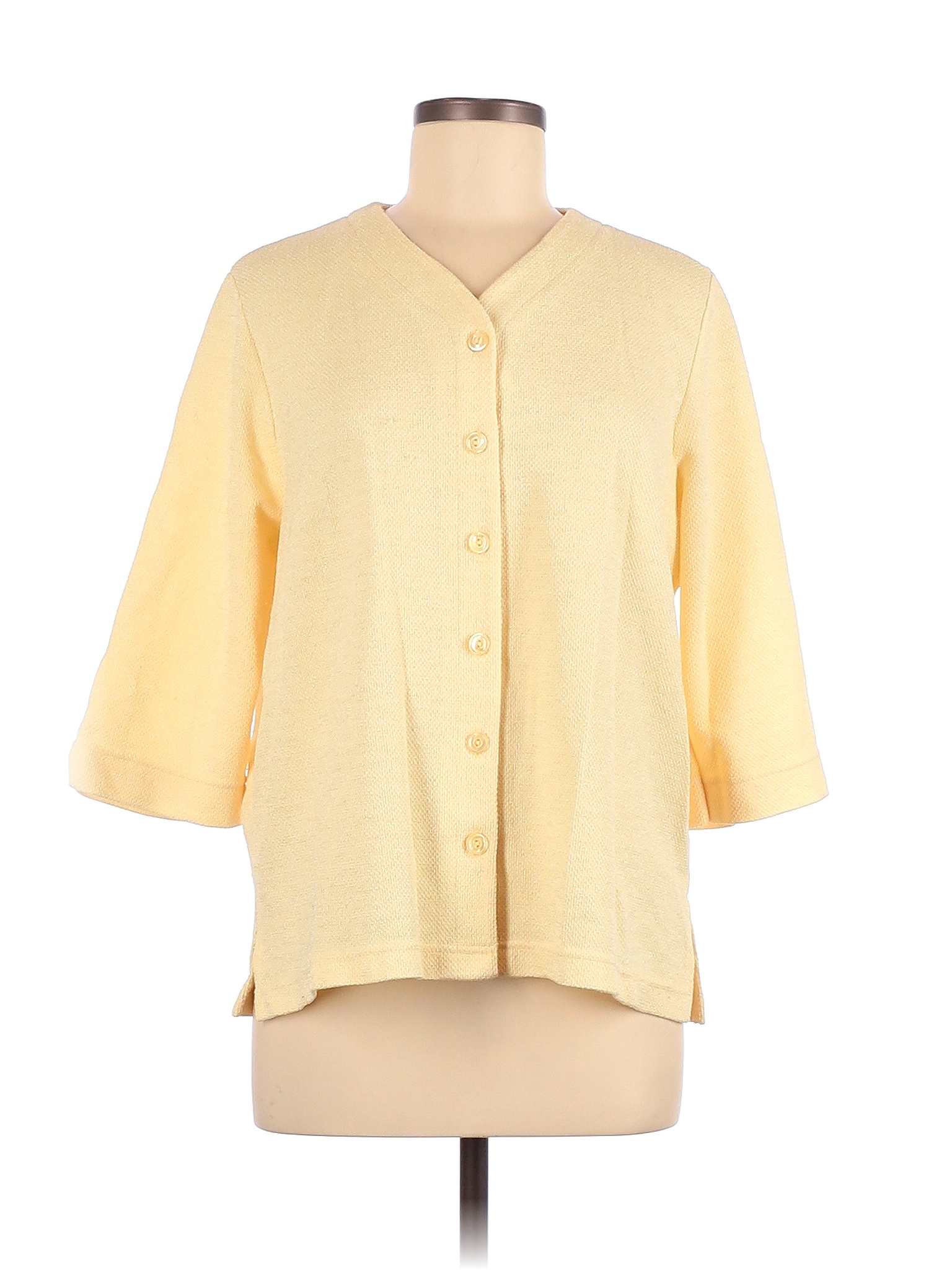 BonWorth 100% Polyester Color Block Solid Tan Yellow Cardigan Size M ...